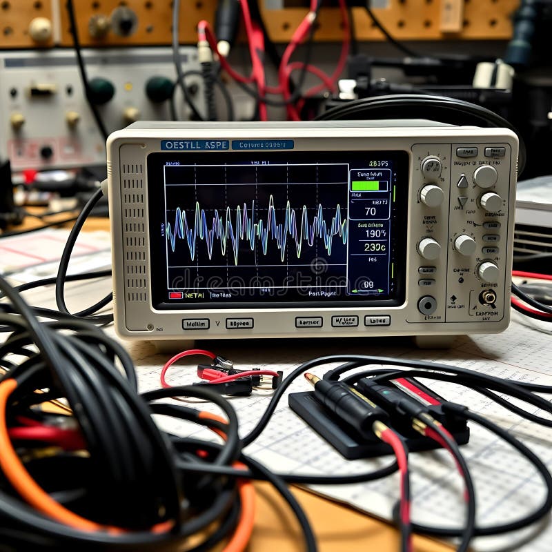Close Up Shot of a Digital Oscilloscope with Colorful Waveform Patterns ...