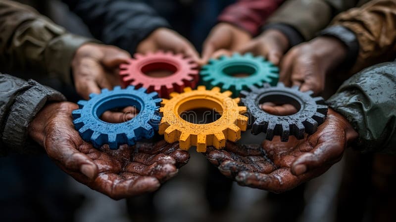 Teamwork Unity: Diverse Hands Interlocking Gears Power Synergy Workers ...