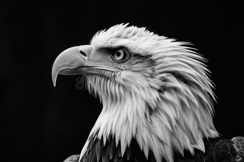 A Close-up Shot of an Eagle in Black and White Stock Image - Image of ...