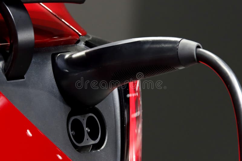 Close Up Shot of Electric Car Socket at Charging Station. Stock Photo ...