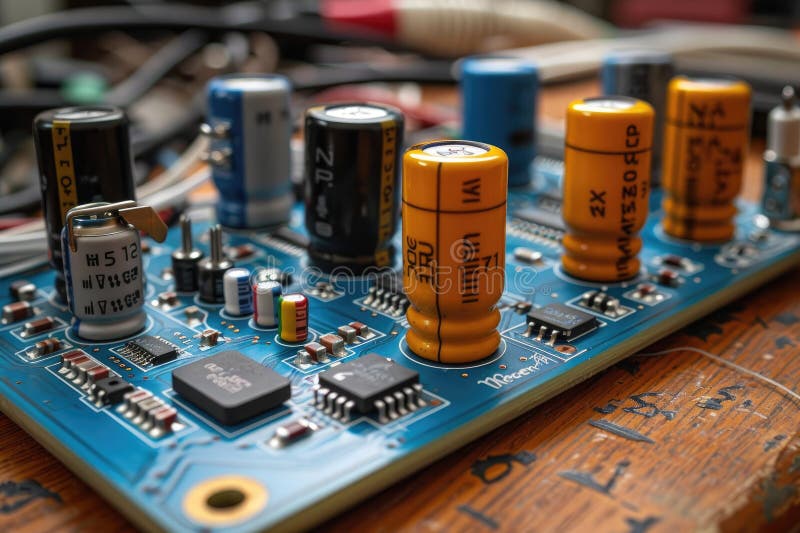 Close-up of Electronic Circuit Board with Capacitors and Components ...