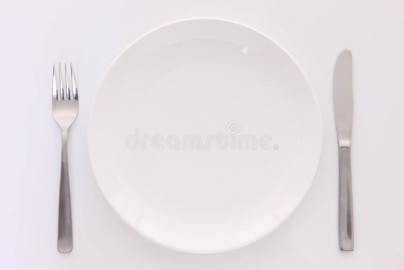 Empty White Dish on the White Table with Cutlery Stock Image - Image of ...