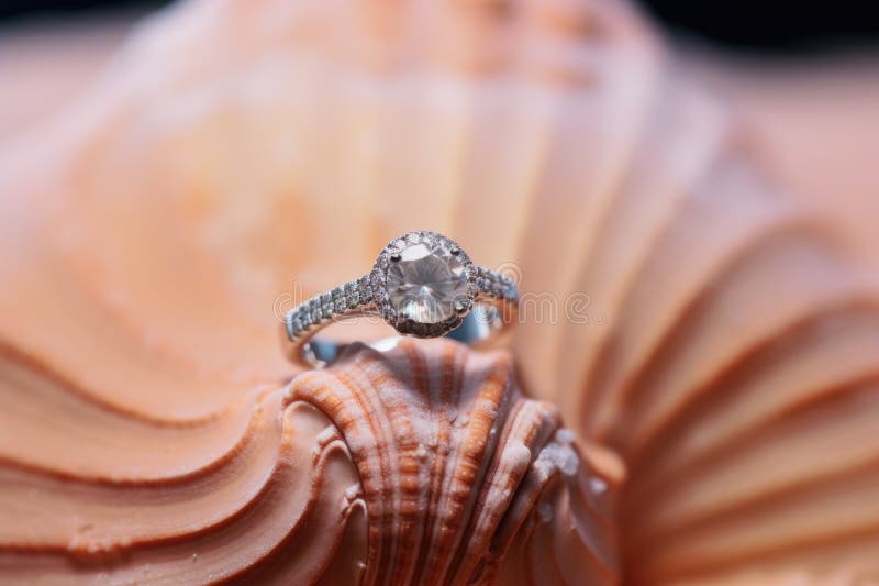 Close-up Shot of an Engagement Ring Inside a Seashell Stock ...