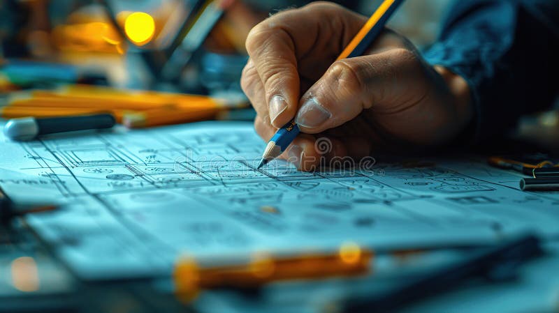 Engineer Drawing Plan stock illustration. Illustration of drafting ...