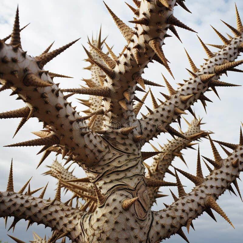 Close Up Shot of Exotic Tree Branch with Big Spikes Stock Illustration ...