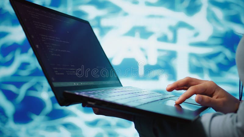 Close Up Shot of it Expert Using AI System and Laptop Stock Photo ...