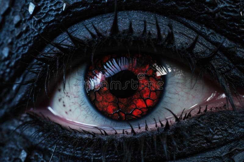 A Close-up Shot of an Eye with Red Iris and Black Sclera Stock Image ...