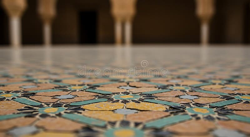 Ornate Floor Tile Pattern with Archway and Columns in the Background ...