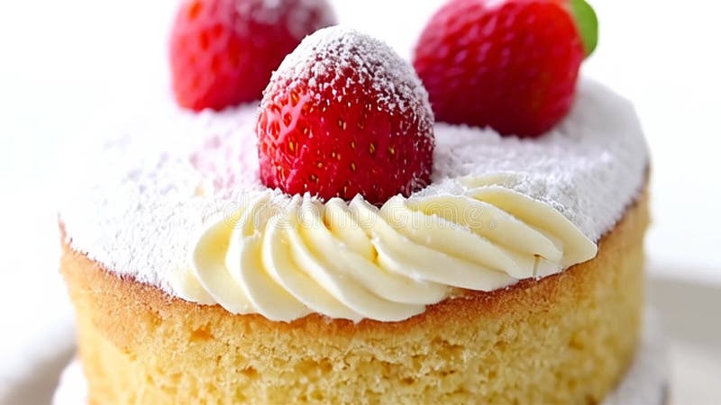 Layers Cake with Strawberries and Powdered Sugar in Studio Close Up ...