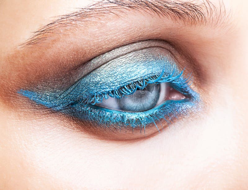 Close-up Shot of Female Eye Blue Make-up Stock Photo - Image of colour ...