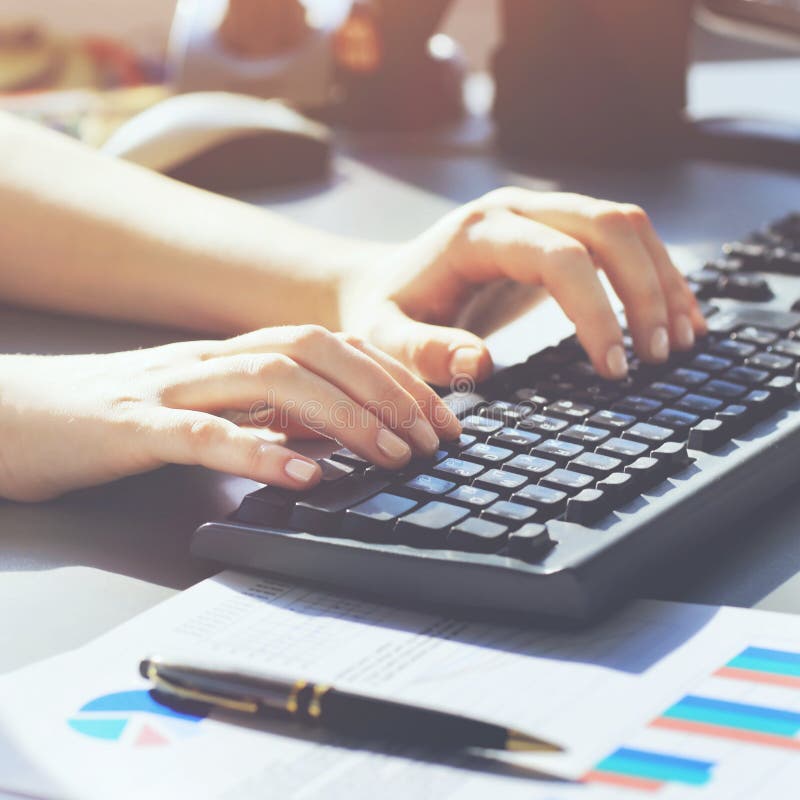 Close-up Shot of a Female Learner Typing the Keyboard Stock Image ...