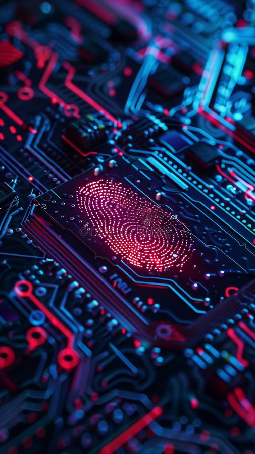 Close-Up of Fingerprint Sensor on Circuit Board with Red and Blue ...
