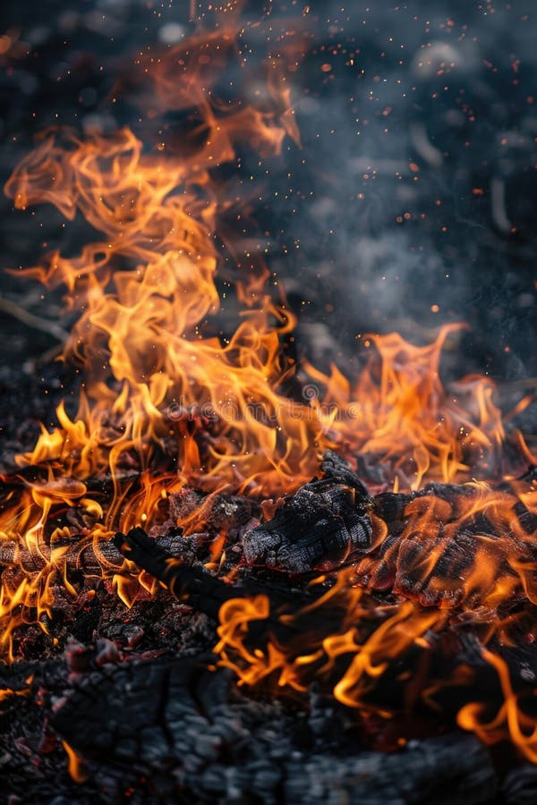 A Close-up Shot of a Fire Burning in the Middle of a Field Stock Photo ...