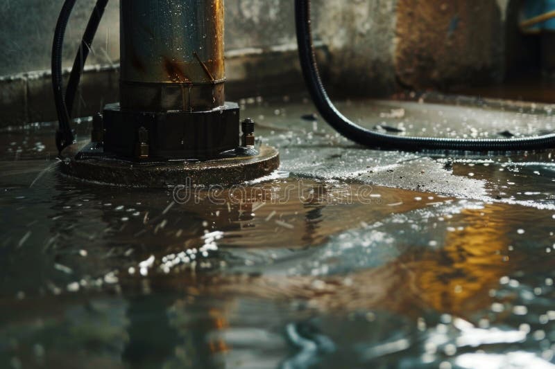 A Close-up Shot of a Fire Hydrant Submerged in a Puddle of Water Stock ...