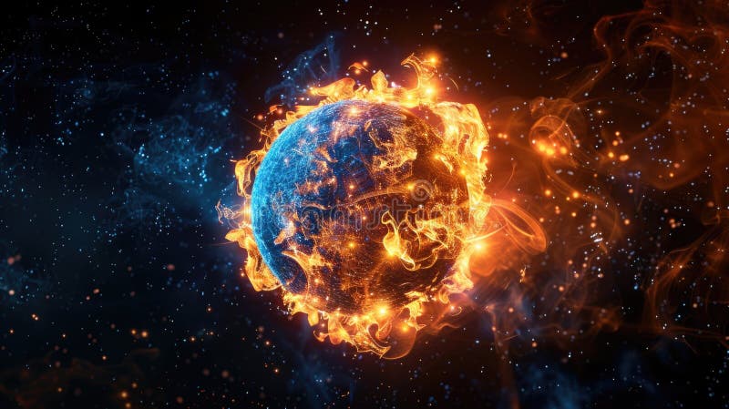 A Close-up Shot of a Fireball Illuminated by the Sun, with Flames and ...