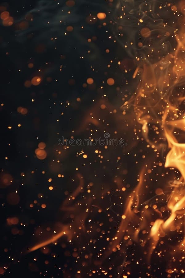 A Close-up Shot of Flames Burning Brightly on a Dark, Black Surface ...