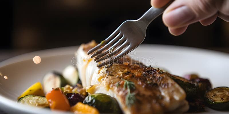 A Close-up Shot of a Fork Picking Up a Piece of Grilled F One ...