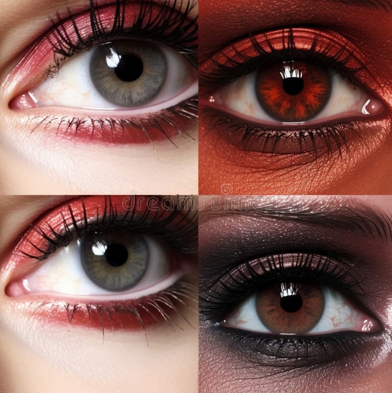 Close-up Shot of Four Different Eye Makeup Looks, Showcasing Vibrant ...