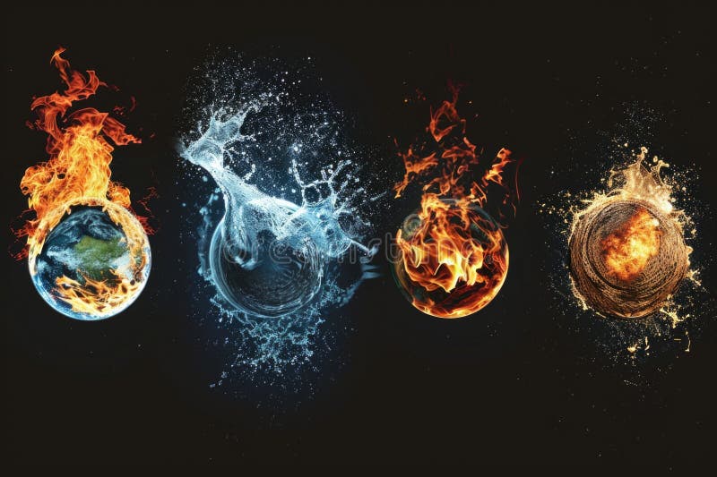 A Close-up Shot of Four Different Types of Fire and Water Elements ...