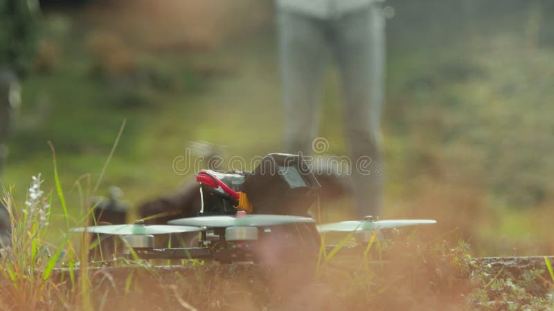 FPV Drone Taking Off from Ground Stock Video - Video of equipment ...