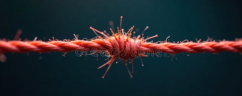 Close-up Shot of a Frayed String Stretched To Its Limits, Snapping ...