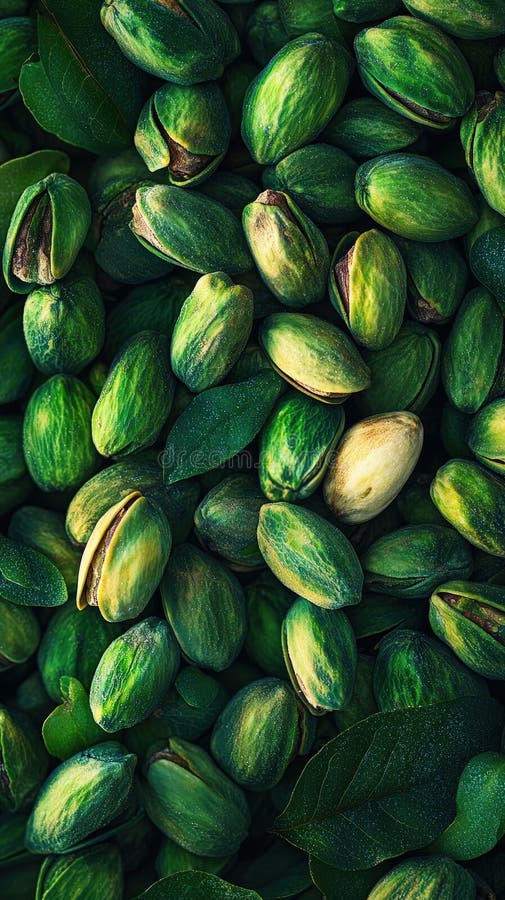 Fresh Green Pistachios with Leaves in Organic Setting Stock Photo ...