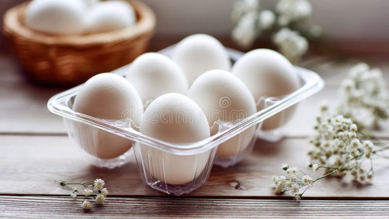 A Close-up Shot of Fresh White Eggs in a Clear Plastic Container on a ...