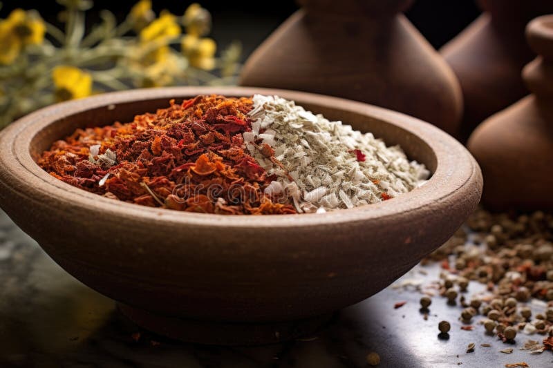 Close-up Shot of Freshly Ground Spices in a Marble Mortar Stock ...