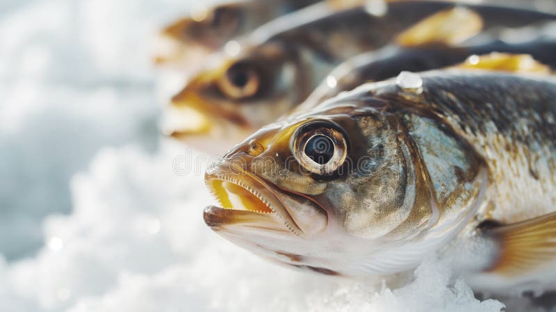Fresh Fish on Ice at Seafood Market, Open Mouth Trout, Catch of the Day ...