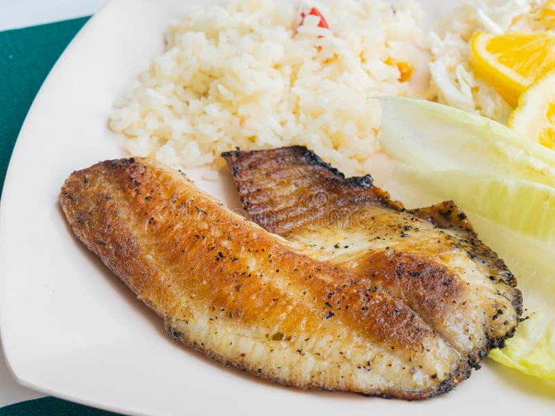 Close Up Shot of Fried Fish Steak Rice Stock Photo - Image of ...