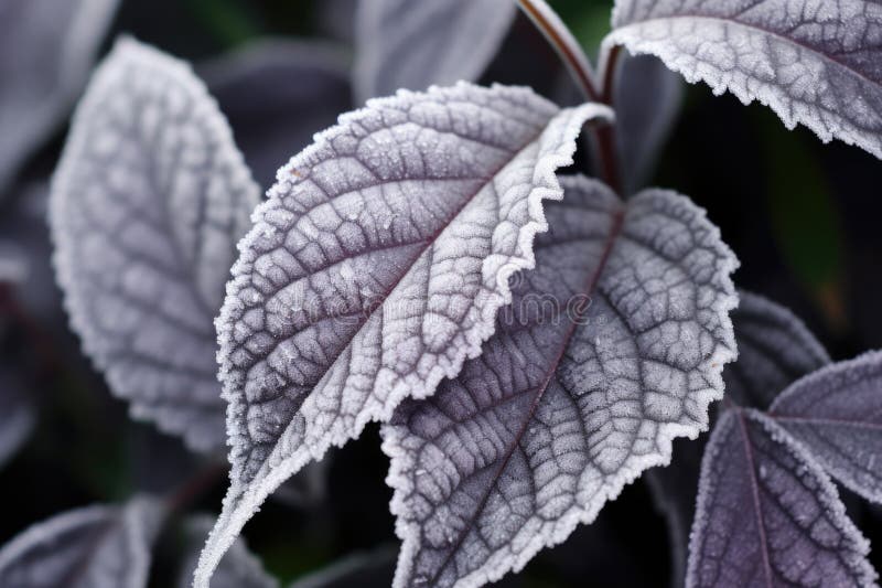 A Close-up Shot of Frost on Leaves Stock Illustration - Illustration of ...