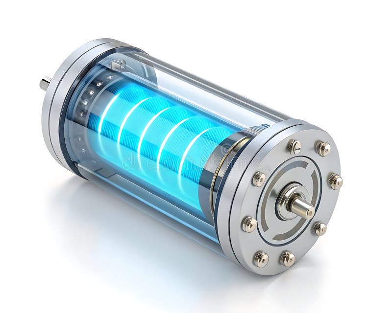 Close Up of a Futuristic Cylindrical Device with a Transparent Casing ...