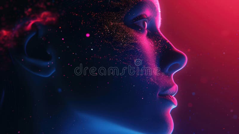 A Closeup Shot of a Futuristic Profiles with Abstract Cyber Elements ...