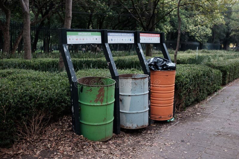 Close-up Shot of Garbage Sorting Cans in a Park Stock Image - Image of ...