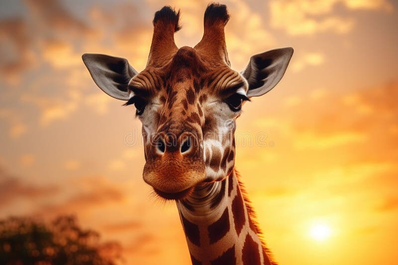 Close-up Shot of a Giraffe S Face at Sunset Stock Image - Image of face ...