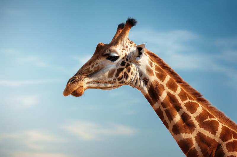A Close-up Shot of a Giraffe S Head Against a Bright Blue Sky Stock ...