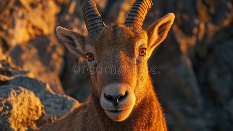 A Close Up Shot of a Goat S Head, Featuring Large Horns Stock Photo ...