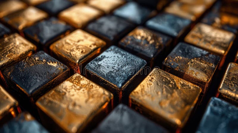 Close-up Shot of Gold and Black Cubes, Creating a Pattern of ...