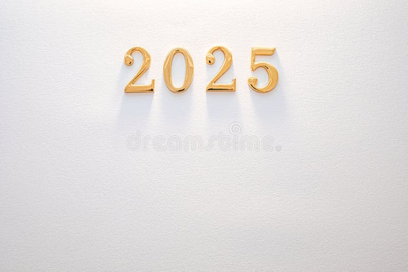 Gold 2025 Numerals on White Wall Stock Photo - Image of backdrop ...