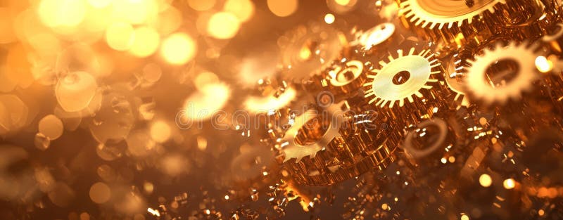A Close-up Shot of Gold Gears, All of Different Sizes and Arranged in a ...