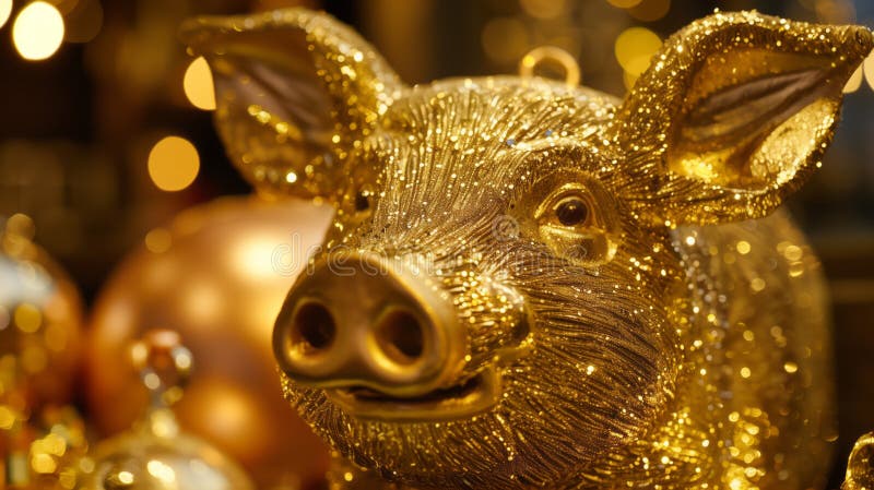 Close-up Shot of Gold Pig Ornament Stock Photo - Image of modern ...
