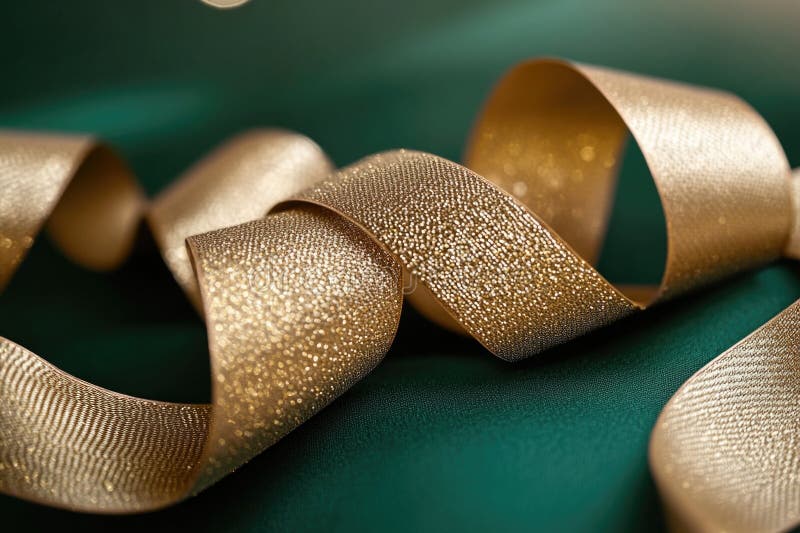 A Close-up Shot of a Gold Ribbon Lying on a Green Surface Stock Photo ...