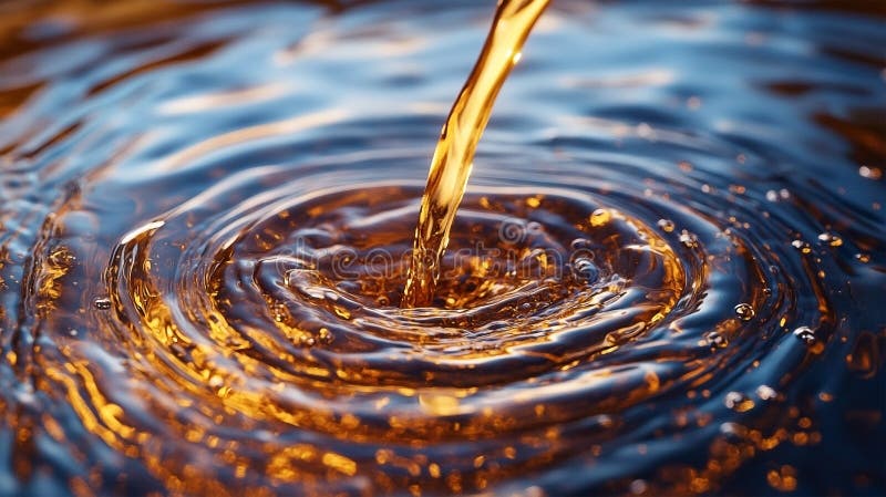 Liquid Gold Pouring Creates Ripples in Deep Blue Water Surface Texture ...