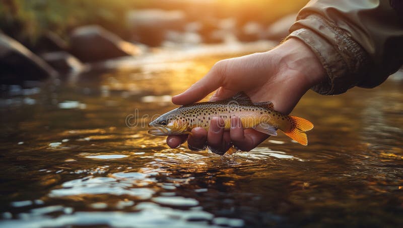 A Close-up Shot of the Hand and Fish Being Held by an Angler ...