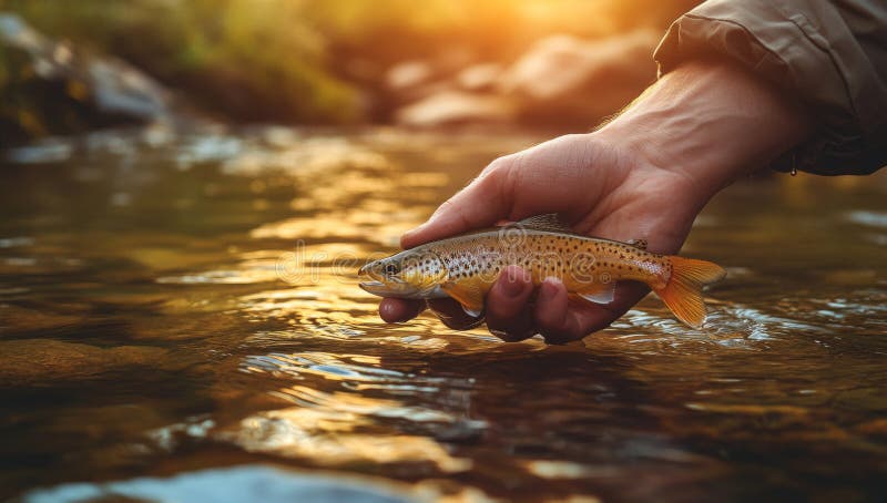 A Close-up Shot of the Hand and Fish Being Held by an Angler ...