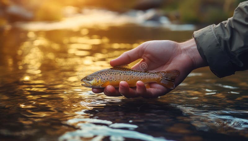 A Close-up Shot of the Hand and Fish Being Held by an Angler ...