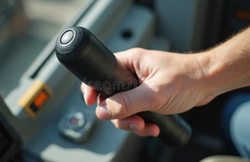 Close-up Shot of Hand Holding Black Joystick. Construction Crane ...