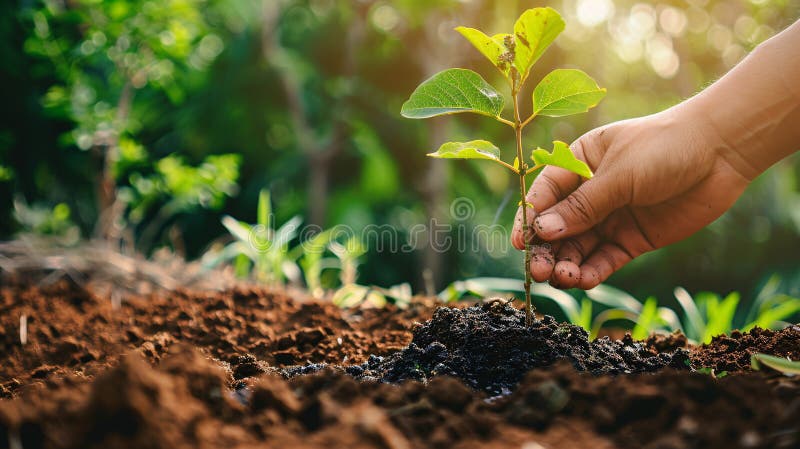 A Close-up Shot of a Hand Planting a Tree in a Backyard, Symbolizing ...