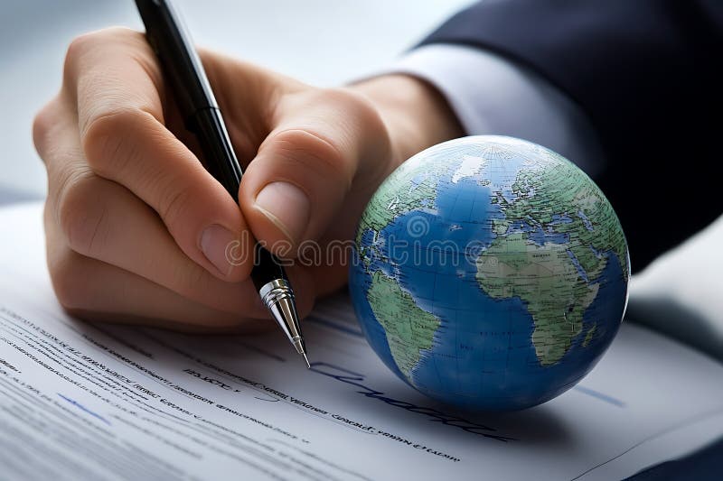 Signing Global Agreement stock illustration. Illustration of globe ...