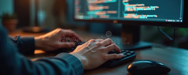 Close-up Shot of Hands Typing Code on Keyboard in Front of Computer ...